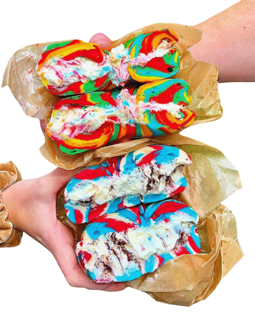 Rainbow and Liberty Bagel with Birthday Cake Cream Cheese